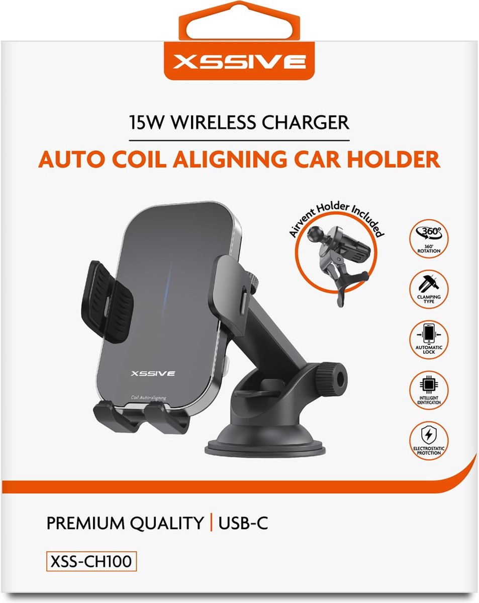 Xssive-15W-Wireless Charger-Auto Coil Aligning-Car Holder XSS-CH100 | bol
