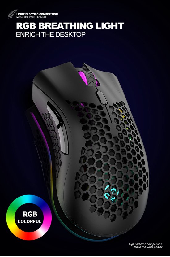 Draadloos - Ultralight - Gaming muis - Hexagon Gaten - RGB - 5 knoppen ...