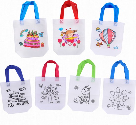 DIY Tasjes - 5 Stuks - Inkleur Tasjes voor Kinderfeestje - Knutsel ...