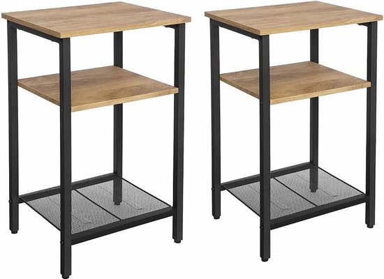 Set Van 2 Bijzettafels, Nachtkastje Met 3 Planken, Robuust Frame Van ...