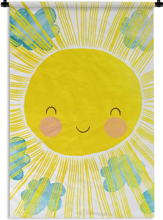 Wandkleed - Wanddoek - Zon - Geel - Kinderen - Illustratie - 60x90 cm ...