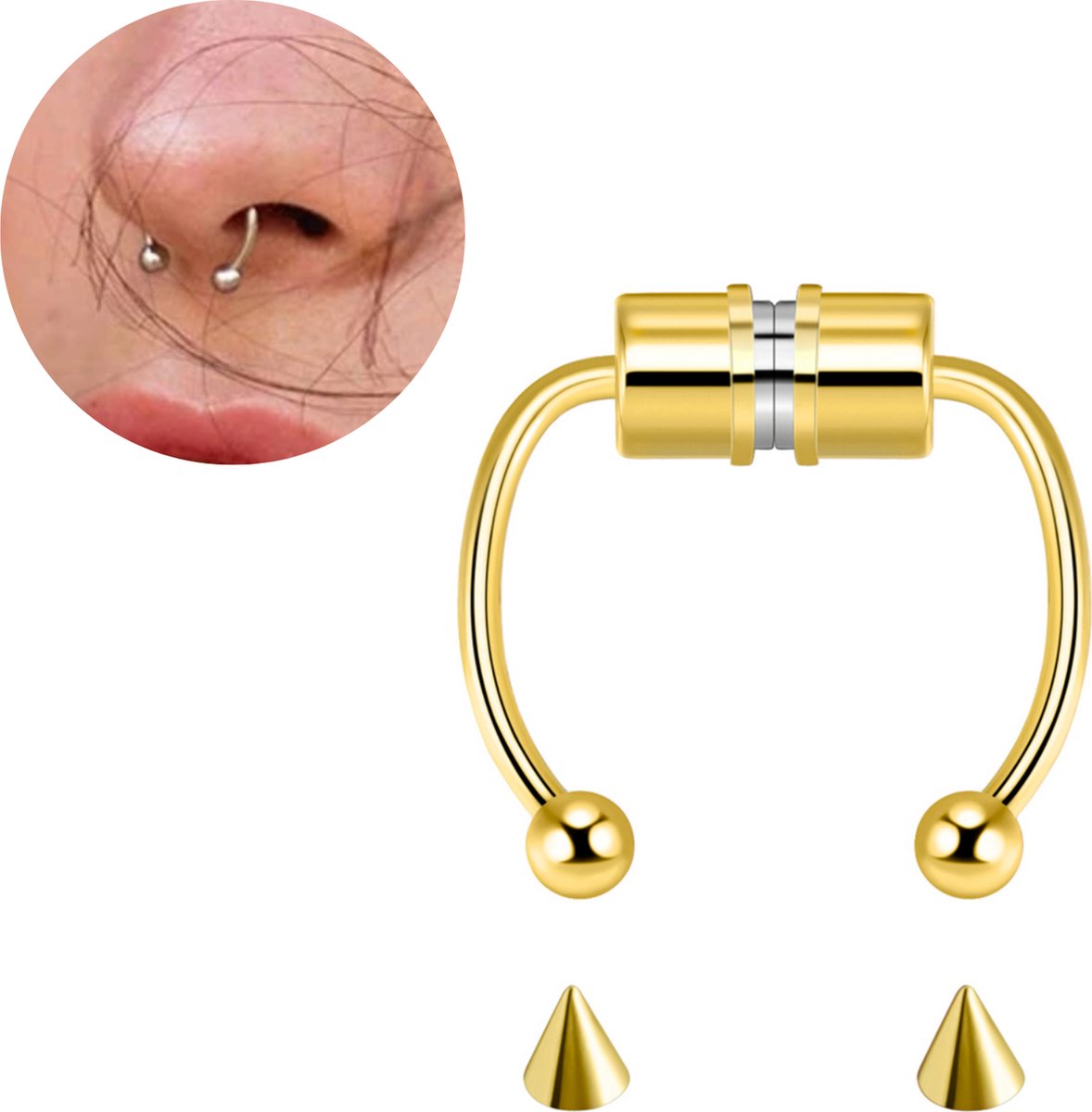 Fake Neuspiercing Goud - Magnetisch - 4 Verwisselbare Opzetstukjes ...