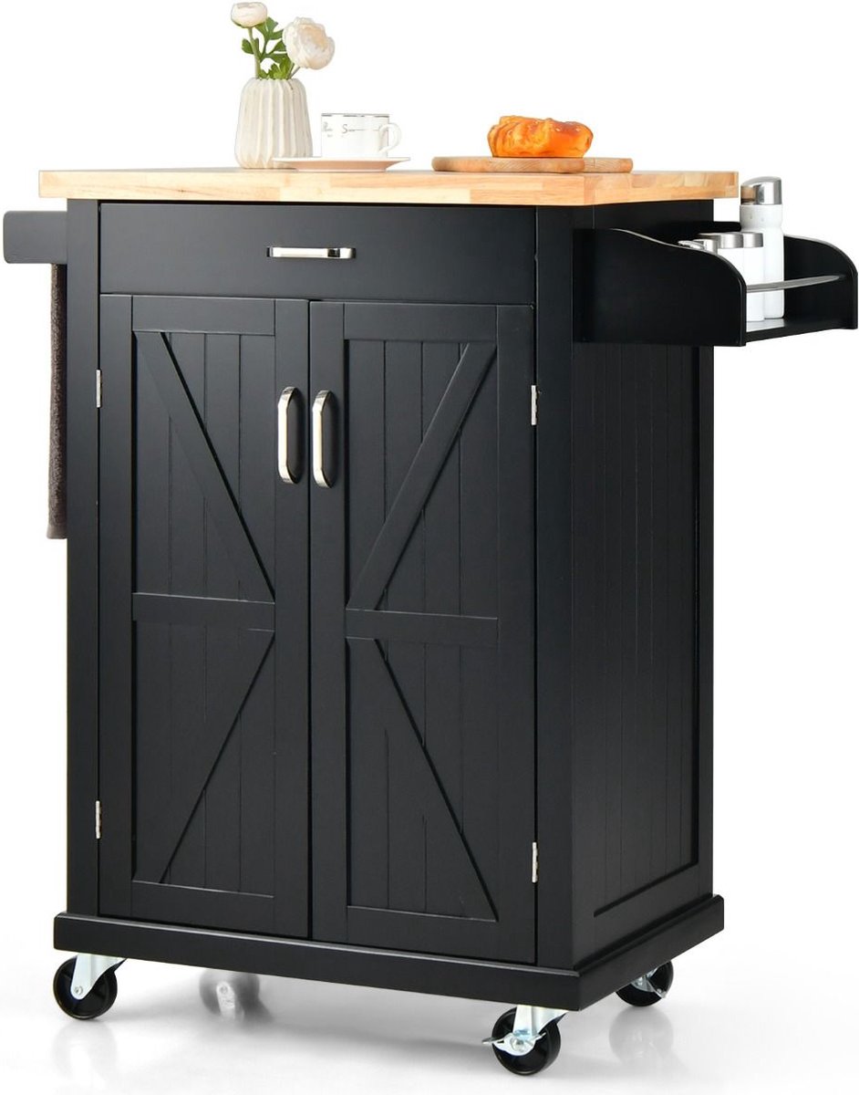 Keukentrolley op wielen Verrijdbaar kookeiland 89 x 45 x 96 cm Zwart ...