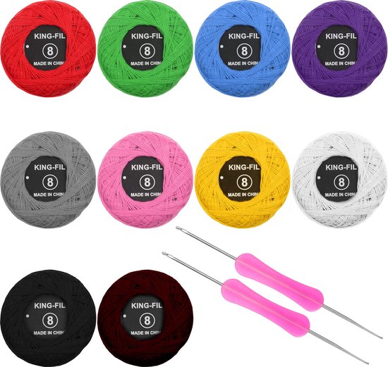 Kurtzy 10 Ballen Kleurrijk Haakgaren – 2 Haaknaalden Inbegrepen (1mm ...