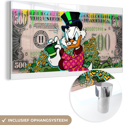 MuchoWow® Glasschilderij - Dagobert Duck - Graffiti - Geld - Regenboog ...