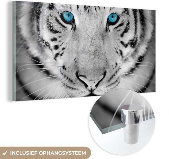 MuchoWow - Glasschilderij - Acrylglas - Foto op glas - Dieren - Tijger - Ogen - Blauw... | bol
