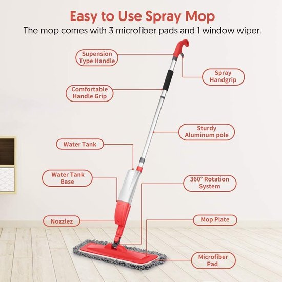Wisser, vloerwisser, mop met sproeifunctie, sproeidweilspray mop met 3 ...