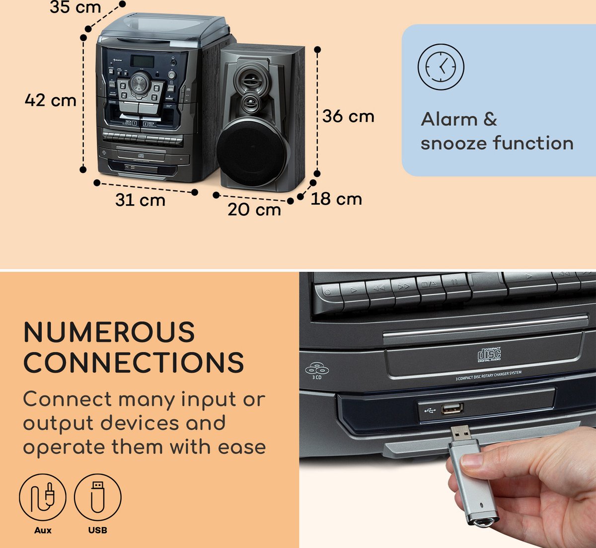 388 Franklin DAB+ stereo-installatie platenspeler 3-voudig cd-speler BT ...