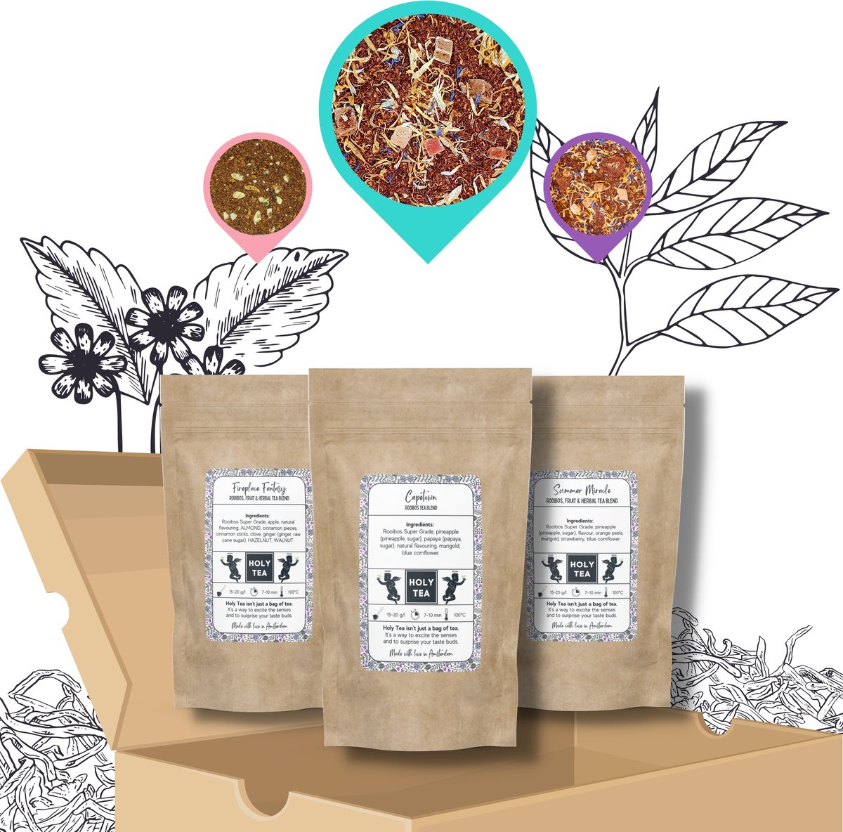 Losbladige Rooibos Thee Bundel TWEE - Theedoos - Pakket van 3 premium ...