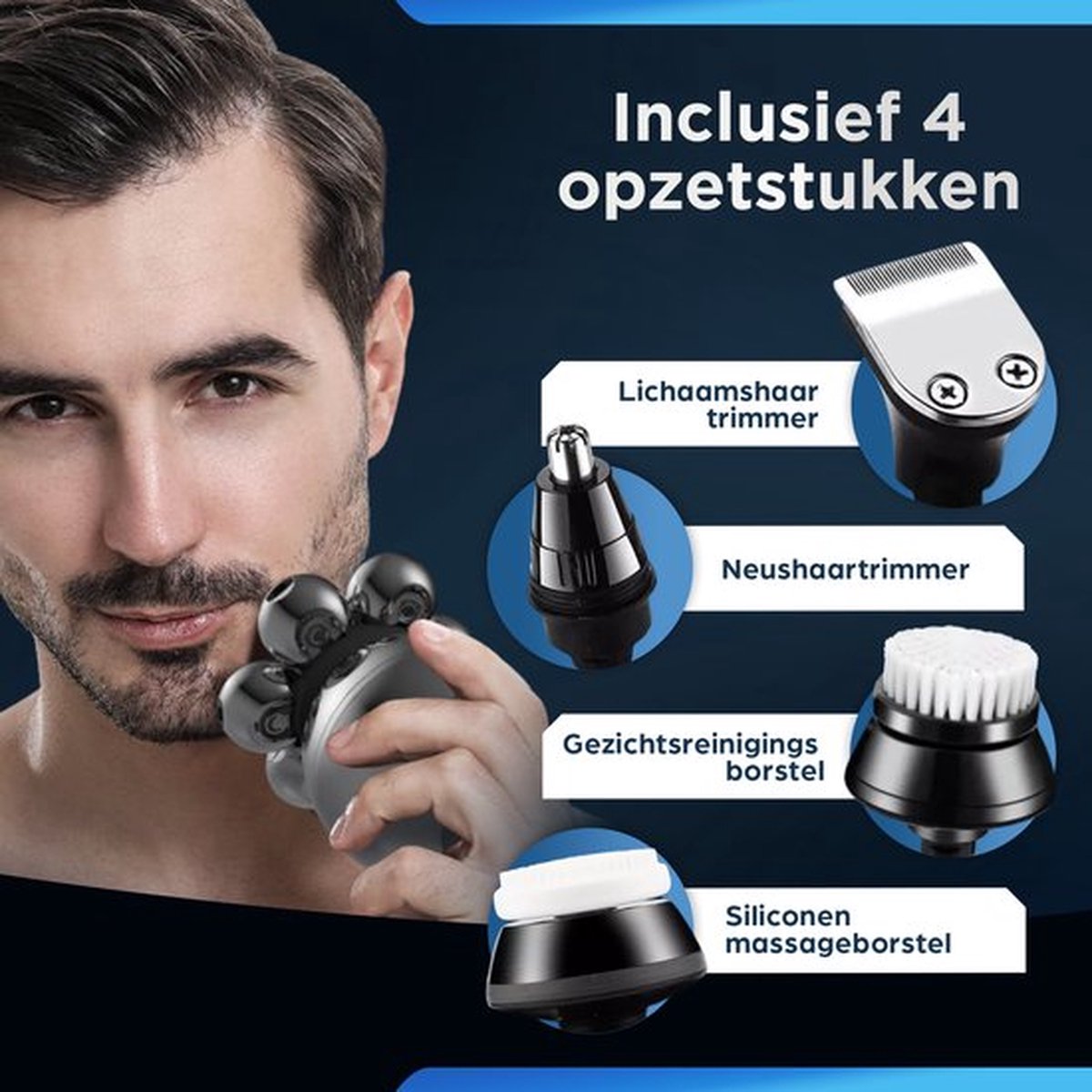 Professioneel Scheerapparaat 5-in-1 - 7D - 9 opzetstukken - Draadloos ...