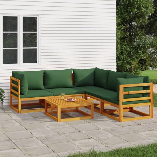 Furniture Limited - 6-delige Loungeset met groene kussens massief hout ...