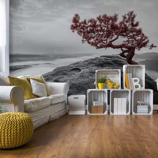 Fotobehang - Vlies Behang - Boom op de Rots - Bergen - Landschap - 208 ...