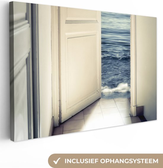 Canvas schilderij 140x90 cm - Wanddecoratie Deur - Zee - Abstract - Water -... | bol