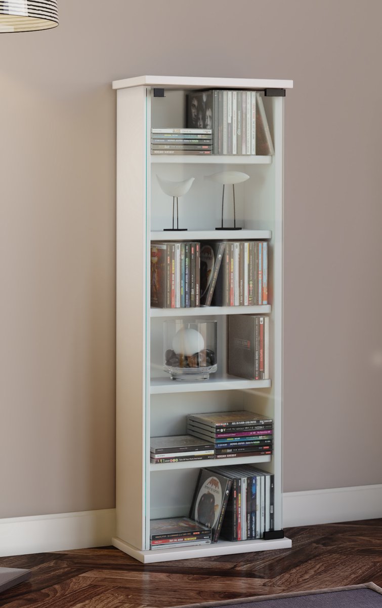 VCM Houten CD DVD-standaard Plankast Opbergvloer Vetro Glazen Deur ...