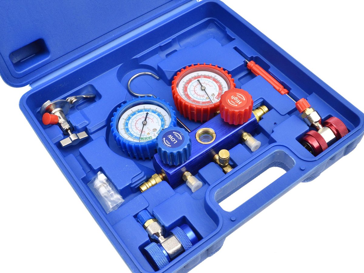 Airco diagnose set R410A, R12, R22, R134a met manometer voor het vullen ...