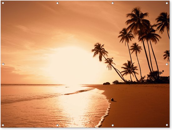 Muurdecoratie buiten Zonsondergang - Tropisch - Palmboom - Strand - Zee - 160x120 cm -... | bol