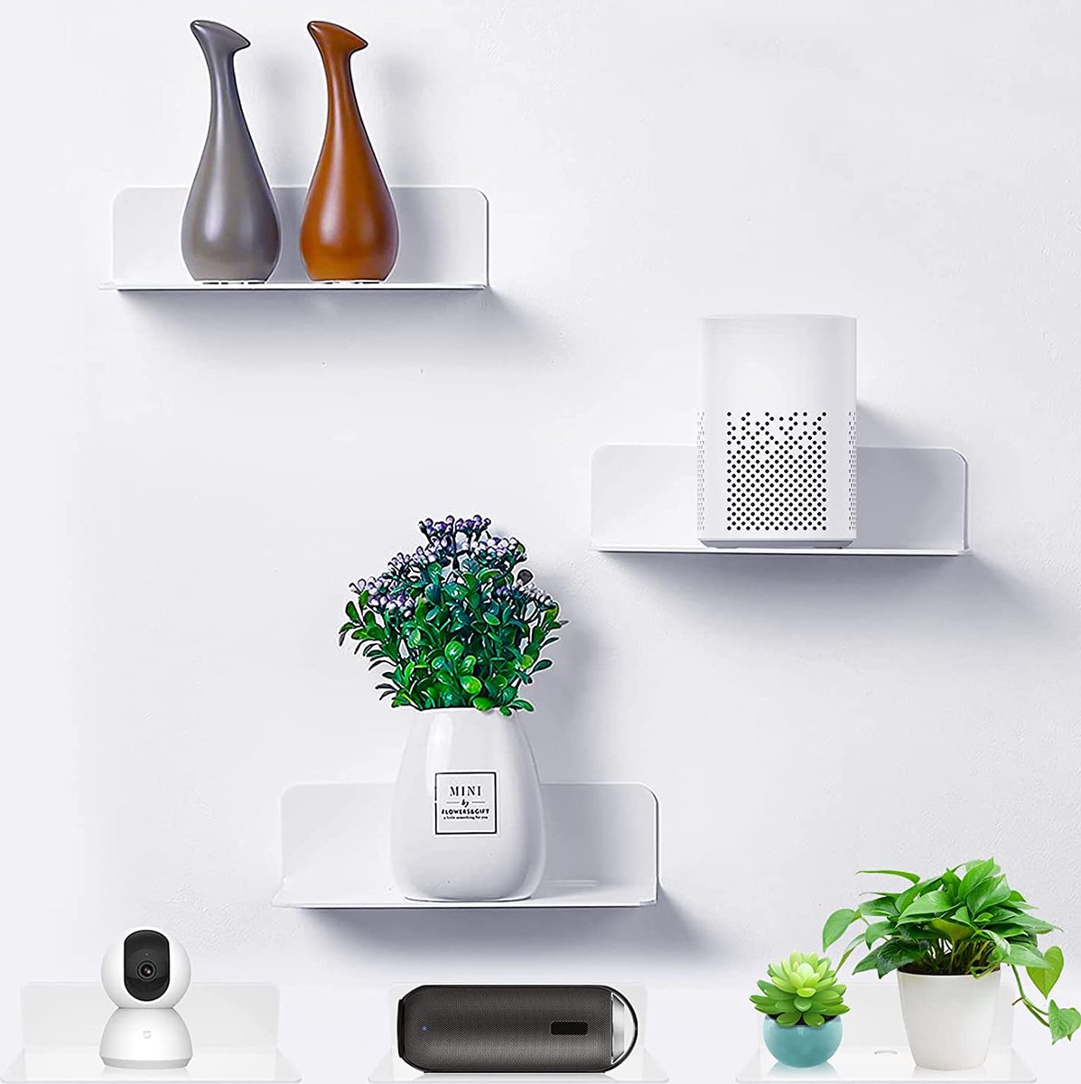 Set van 3 wandplanken, wit, zonder boren, zwevende plank, muur ...