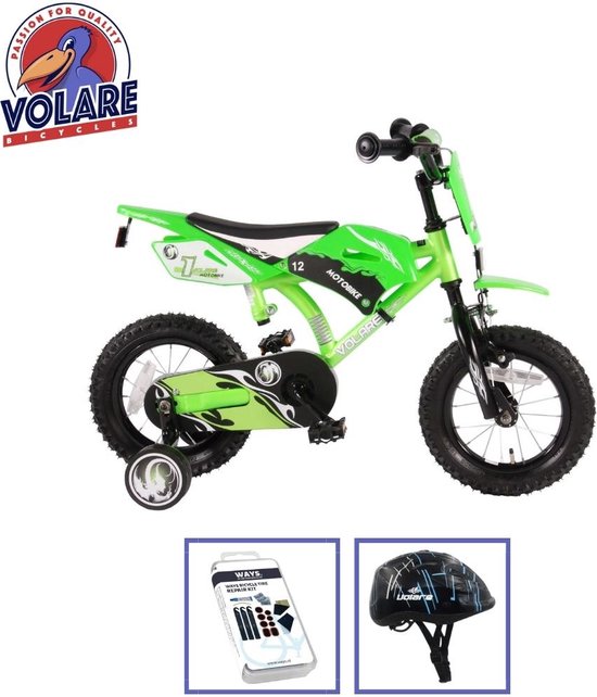 Volare Kinderfiets Motorbike - 12 inch - Groen - Met fietshelm ...