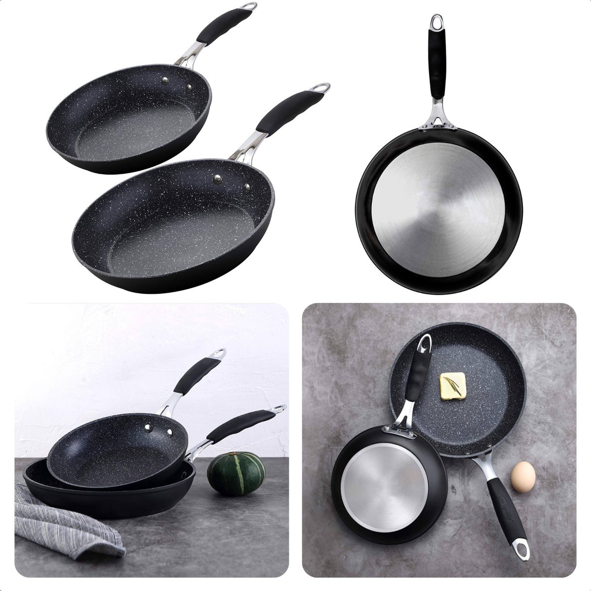 Cheqo® Set de 2 Poêles à frire - Set Casseroles - Set Poêles - Poêle - 20 & 24 cm -... | bol.com