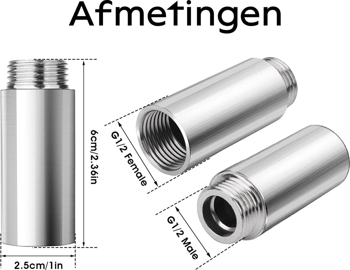 2 Stuks - RVS Douchekop Verlengarm Set - Kraan Verlengstuk - Rechte Verlengbuizen -... | bol