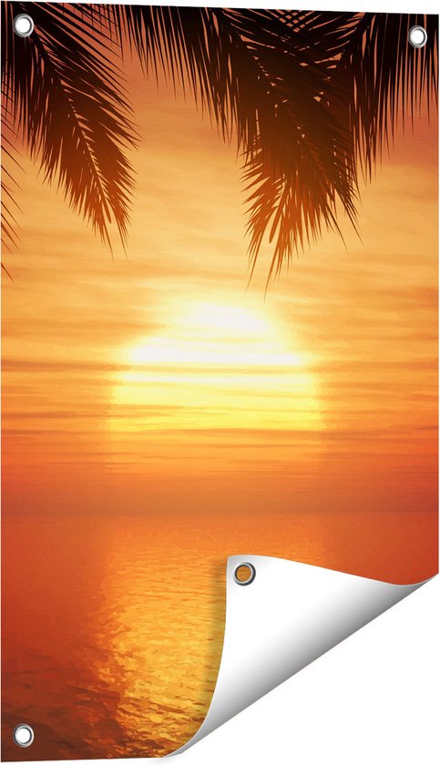 Gards Tuinposter Zonsondergang op het Strand met Palmbomen - 40x60 cm ...