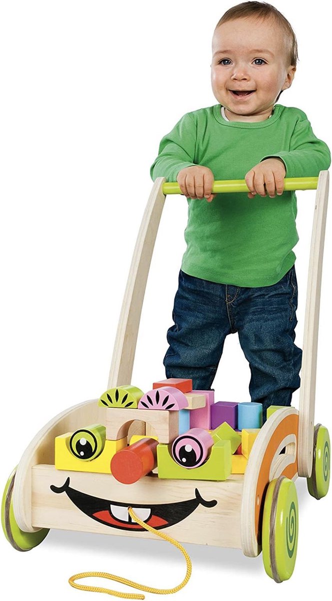 Loopwagen, baby walker hout met activiteiten - Met gekleurde bouwstenen ...