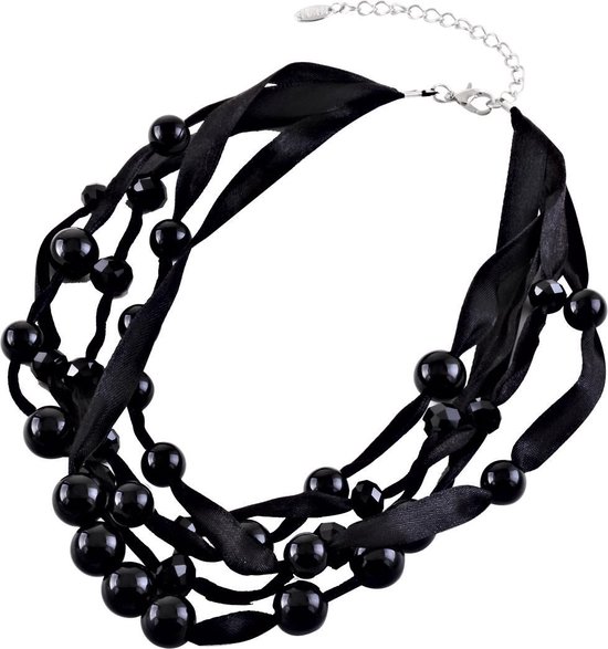Behave® Ketting zwart lint met kralen 46 cm | bol