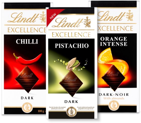 Lindt EXCELLENCE Pure Chocoladerepen Smaakpakket 300 gram (3-repen ...