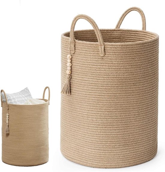 Ronde wasmand van gevlochten rotan - Opbergmand voor speelgoed - Boho ...