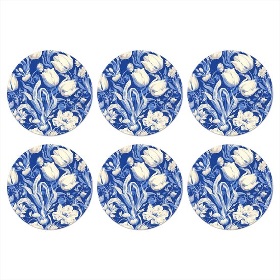 Onderzetters voor glazen - Rond - Bloemen - Delfts Blauw - Patroon ...