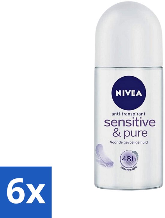 Nivea - Deodorant - Roller - Pure & Sensitive - 50 ml - Voordeelverpakking - 6 stuks | bol