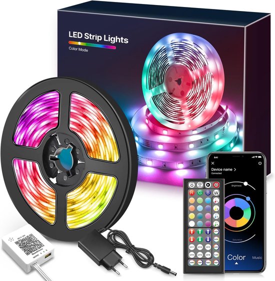 RGB LED Strip 15M - Bluetooth Verlichting met Afstandsbediening & App ...