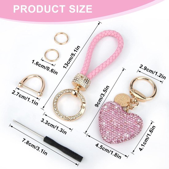 Heart Shaped Car Key Chain Glitter Rhinestone pink for Women | bol