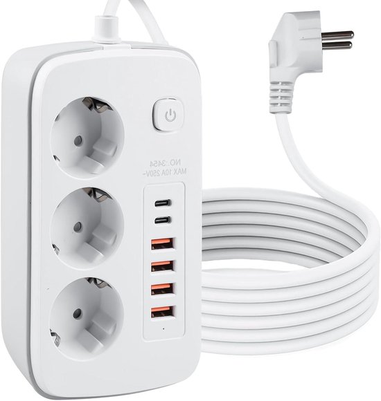 3-Way Retractable Socket with 4 USB, built-in with 4 USB-C, Switch for ...