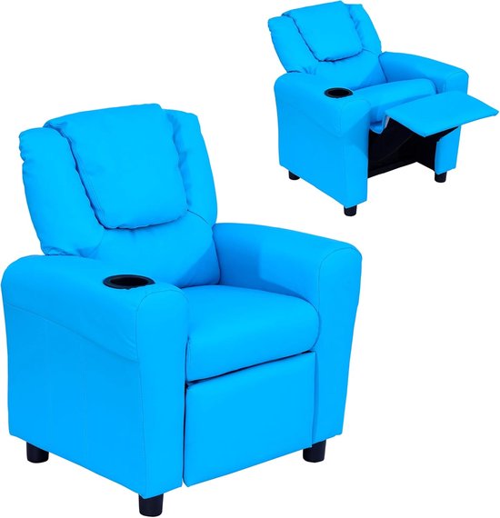 Mini kinderfauteuil met ligfunctie en bekerhouder voor 3-6 jaar - Blauw ...