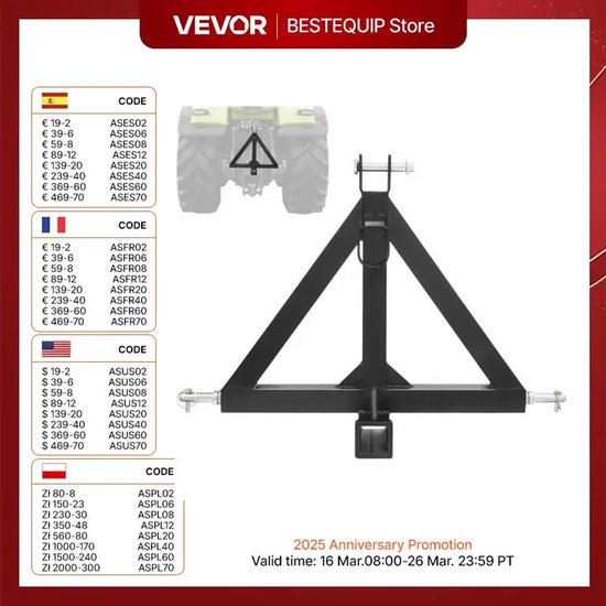 3-Punts Trekhaak Adapter - 2-Inch Trekhaak Ontvanger, Tractor ...