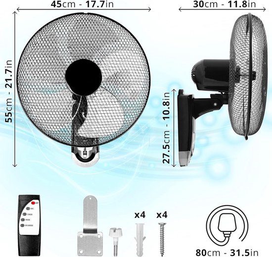 Wandventilator - Muurventilator met afstandsbediening - Zwart | bol