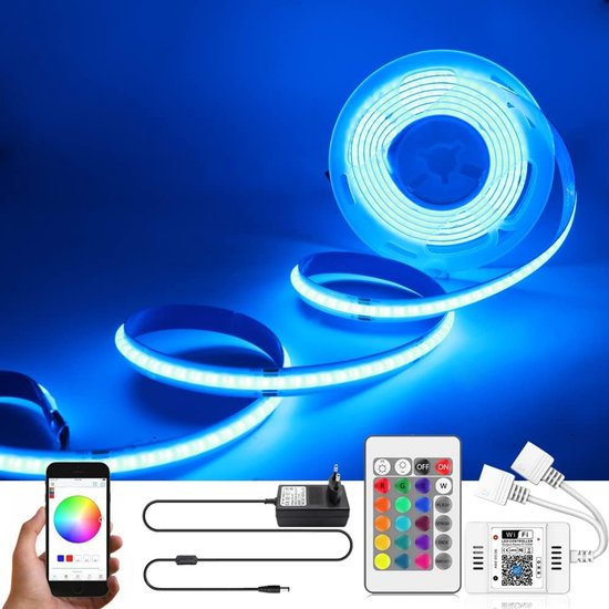 Dimbare 2M RGB COB LED Strip 24V met App Bediening voor Interieur Decoratie | bol