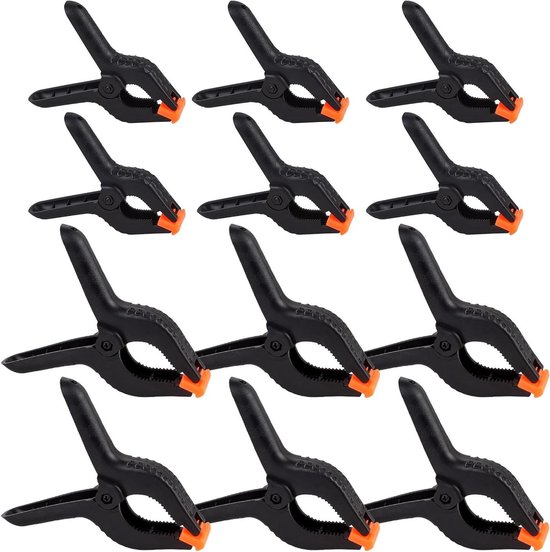 12 stuks (4 inch + 6 inch) Mini-Klemmen - Zwarte Nylon Veerklemmen voor ...