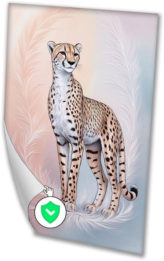 Cheeta met veren decoratie - Cheeta poster - Posters dieren - Digital ...