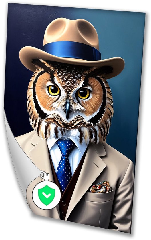 Uil in pak met hoed - Uil poster - Posters dier - Surrealisme ...