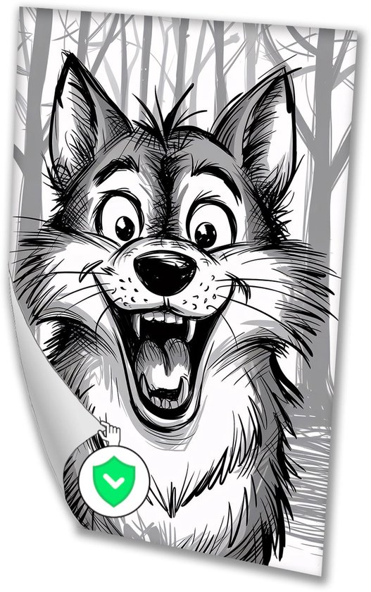 Speelse wolf lijntekening natuur - Wolf posters - Muurdecoratie dier ...