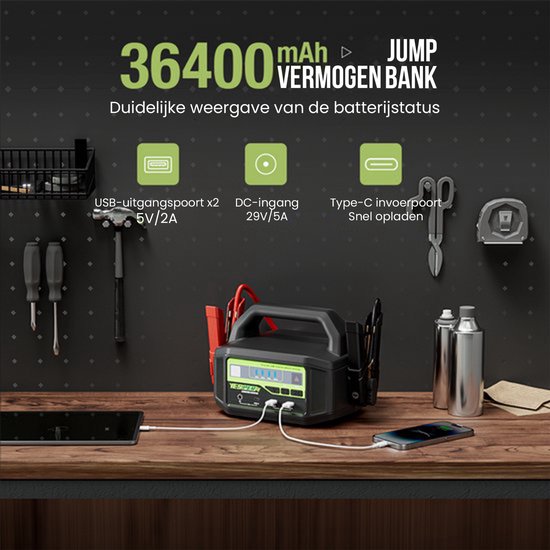 Yesper Monster Star N1 Jumpstarter 24V/12V – 36400mAh Accu Booster voor ...