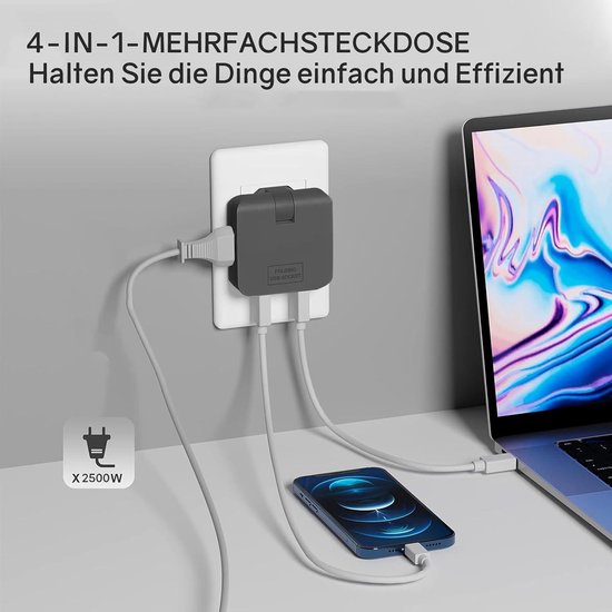 Stopcontact adapter EU met 1 USB 1 type-C meervoudige stekkerdoos - USA ...