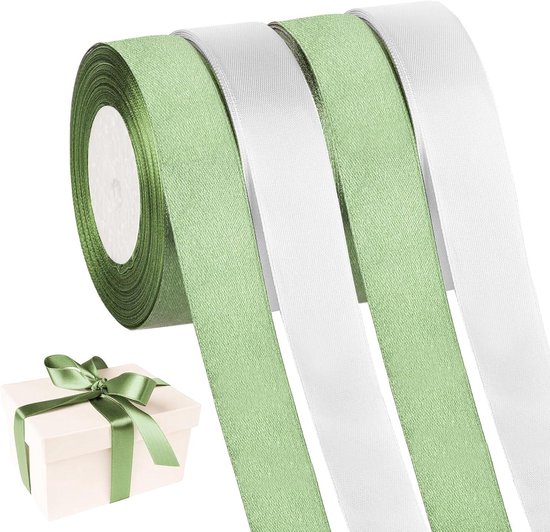 4 Rolls 22 m Satin Ribbon White Green 20mm Wide for Wedding and DIY ...