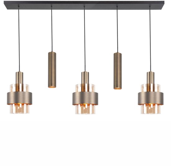 Moderne Hanglamp Marrone | 5 lichts balk 120 cm x 10 cm | amber / brons / bruin | glas... | bol
