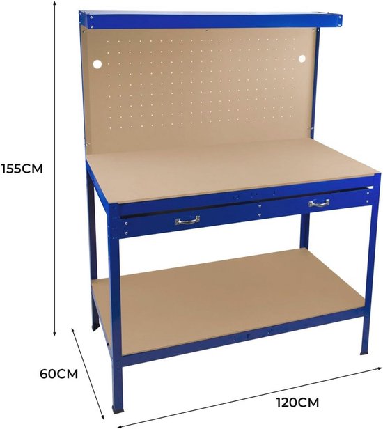 Multifunctionele Werkbank met LED Verlichting en Pegboard voor Garage ...