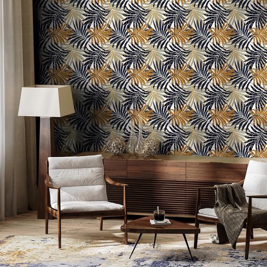 Tropisch Behang met Palmbladeren - 30.5cm x 300cm - Zwart en Bruin | bol