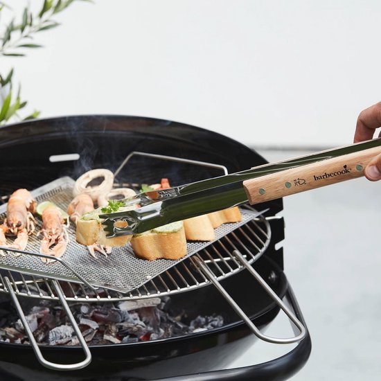 BBQ tang voor optimale grillervaring - 40cm roestvrij staal en hout | bol