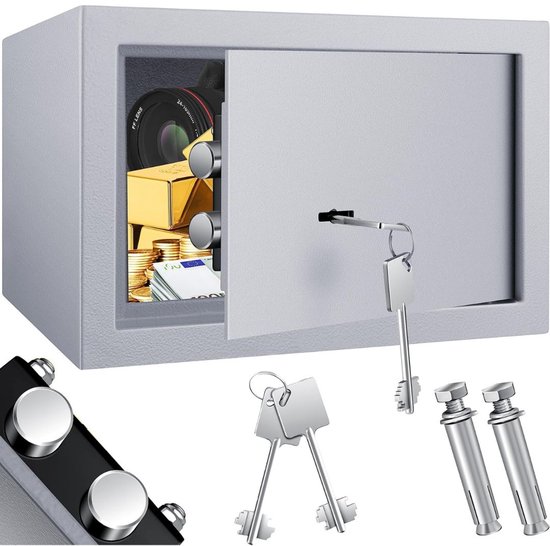 CRLYN® Geldkistje Brandwerend - Kluis met Sleutel - L - Grijs | bol